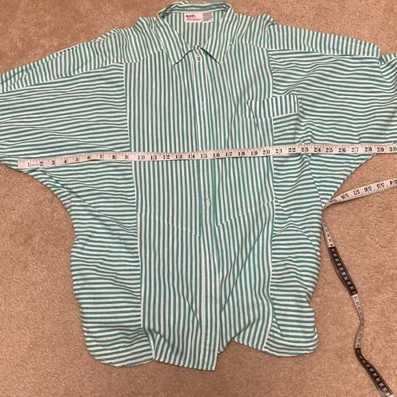 Avon | Tops | Vintage Avon Green And White Striped Long Sleeve Shirt ...